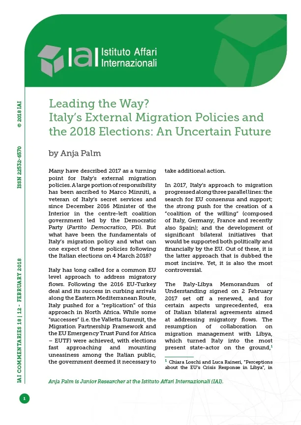 Leading the Way? Italy's External Migration Policies and the 2018 ...