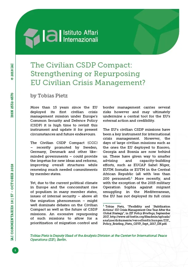 The Civilian CSDP Compact: Strengthening or Repurposing EU Civilian ...