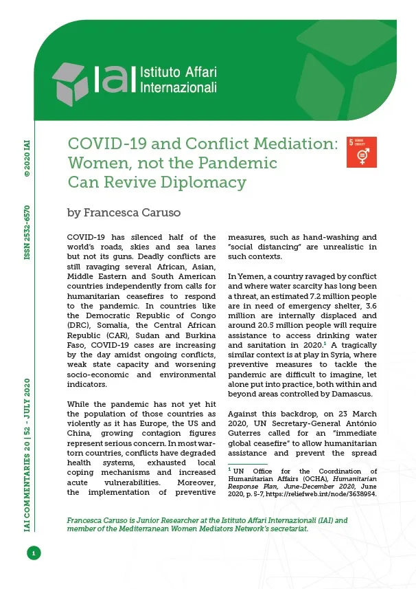 COVID-19 and Conflict Mediation: Women, not the Pandemic Can Revive ...