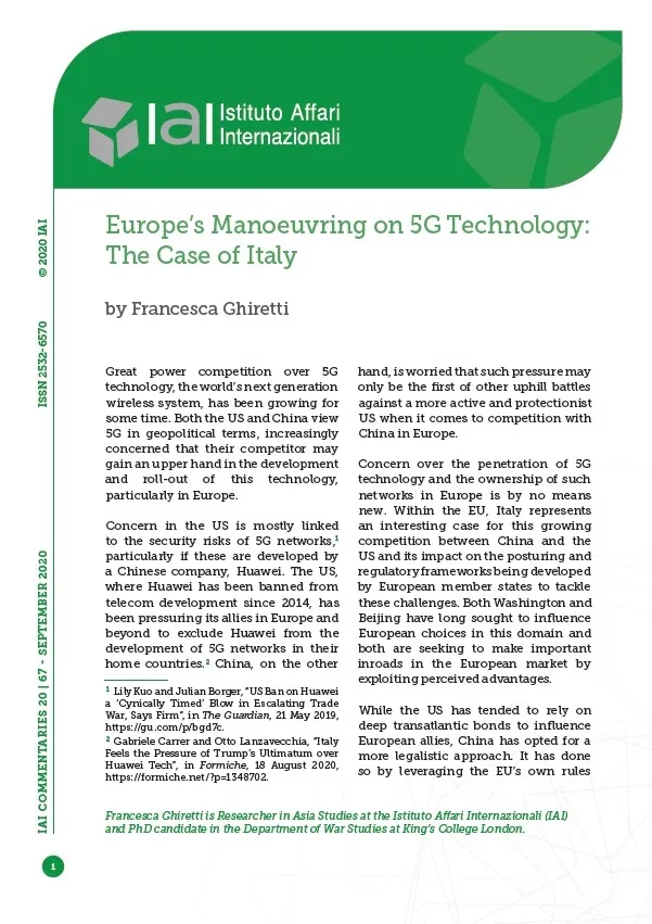 Europe's Manoeuvring on 5G Technology: The Case of Italy | Istituto ...