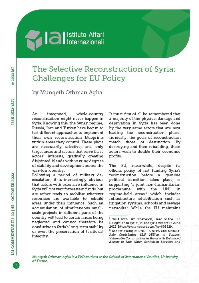 The Selective Reconstruction of Syria | Istituto Affari Internazionali
