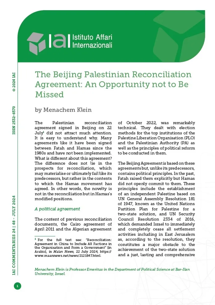 The Beijing Palestinian Reconciliation Agreement: An Opportunity not to ...